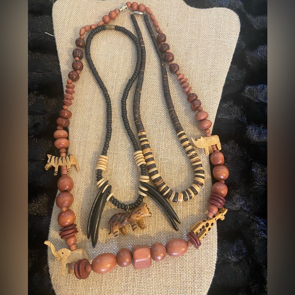 Jewelry | 2 Wooden African Animal Inspired Necklaces And 1 Wooden ...
